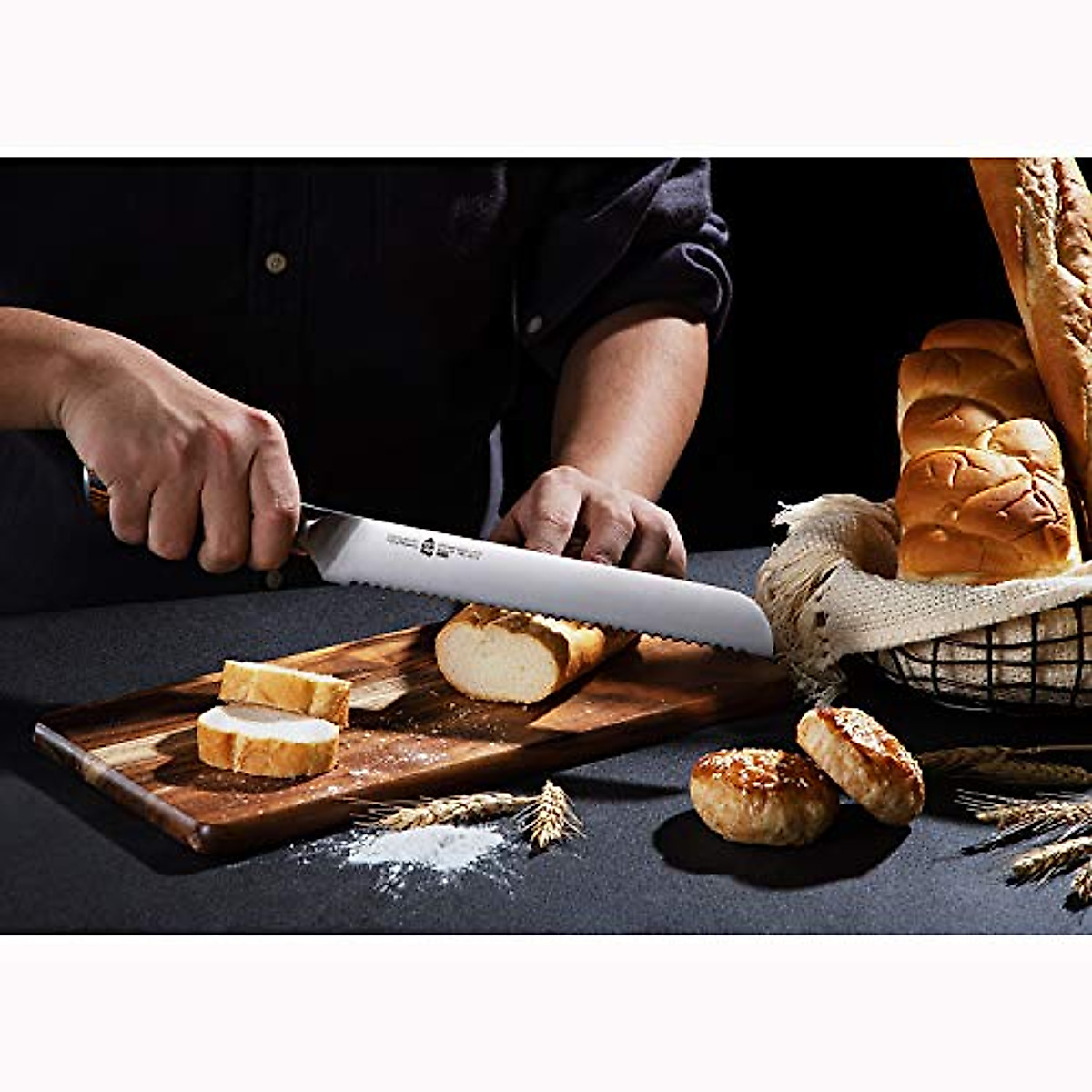TUO Bread Knife- Razor Sharp Serrated Slicing Knife - High Carbon German Stainless Steel Kitchen Cutlery - Pakkawood Handle - Luxurious Gift Box Included - 9 inch - Fiery Phoenix Series