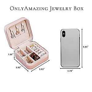 onlyamazing Pink Jewelry Storage Box Portable Travel Mini Jewelry Box Leather Jewelry Ring Organizer Case