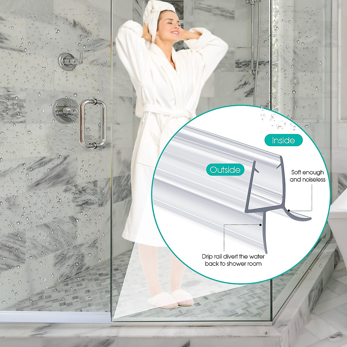 Shower Door Bottom Seal POZIA-36" Long,1/4"(6mm) Thick Frameless Glass Shower Door Seal Strip Clear Vinyl Durable Stop Shower Leaks and Create a Water Barrier Ultra Clear