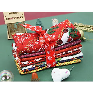 Christmas Fabric Squares Quilting Fabric Patchwork, 50 x 50 cm/ 19.68 x 19.68 Inches Bell Snowflake Snowman Precut Fabric for Sewing DIY Quilting Supplies Xmas Sewing Crafting Gift Wrapper Decor