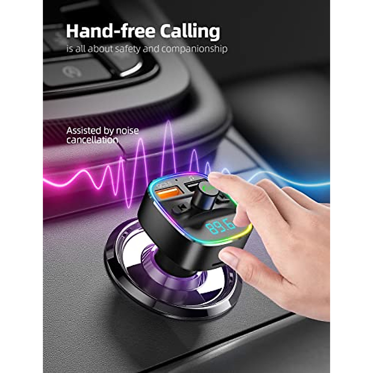 Nulaxy Bluetooth FM Transmitter for Car,Bluetooth Car Adapter with Dual USB Charging Car Charger MP3 Player Support TF Card & USB Disk,Hands Free Calling,7 Colors Led Backlit Light