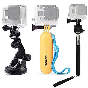 TEKCAM Action Camera Accessories Kits Bundle Compatible with Gopro Hero 11 10 9 8 7/AKASO EK7000/Brave 4/7 LE/ V50X/Dragon Touch 4k Camera Car Suction Cup Mount Floating Handle Grip Selfie Stick