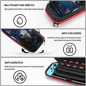 Moon Wolf Carrying Case for Nintendo Switch Portable Hard Shell Pouch Travel Game Bag for Accessories Holds Game Cartridge