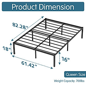 Elephance Queen Bed Frame with Storage Space 16 Inch Black Bedframe No Box Spring Needed Metal Platform with Heavy Duty Steel Slat Support, Easy Assembly