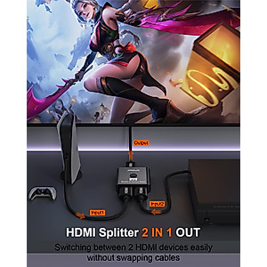 SGEYR HDMI Switch, 8K HDMI Switcher 2 in 1 Out,HDMI 2.1 Switch Selector,Aluminum HDMI 2.1 Splitter Bi-Directional Ultra HD, Support 8K@60Hz,48Gbps, Compatible with PS5/4,Xbox,Roku