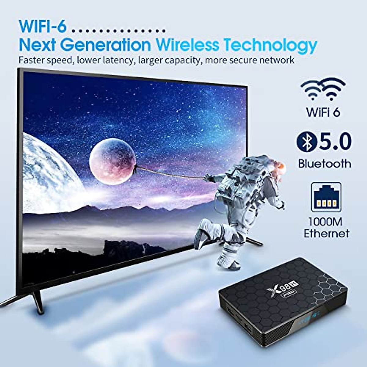 Android TV Box 12.0, X98H PRO Smart TV Box H618 4GB 32GB Support 2.4G/5.8G WiFi6 1000M Ethernet LAN Bluetooth 5.0 3D/6K Video Android Box Set Top TV Box
