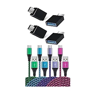 4 Pack USB C to USB Adapters + 4 Pack 6FT USB A to USB Type C Cable