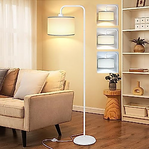 [Upgraded] LED Floor Lamp for Living Room, 3 Color Temperature Floor Lamp with Foot Switch Modern Standing Lamp Tall Pole Floor Reading Lamp for Bedroom, Study Room, Office, 9W Bulb Included, White