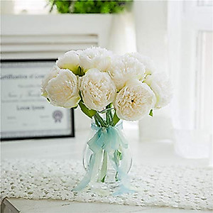 Eternal Blossom Silk Peony Bouquet, 5 Artificial Bouquets Bridal Bouquet Wedding Party Flower Home Garden Decoration (White)