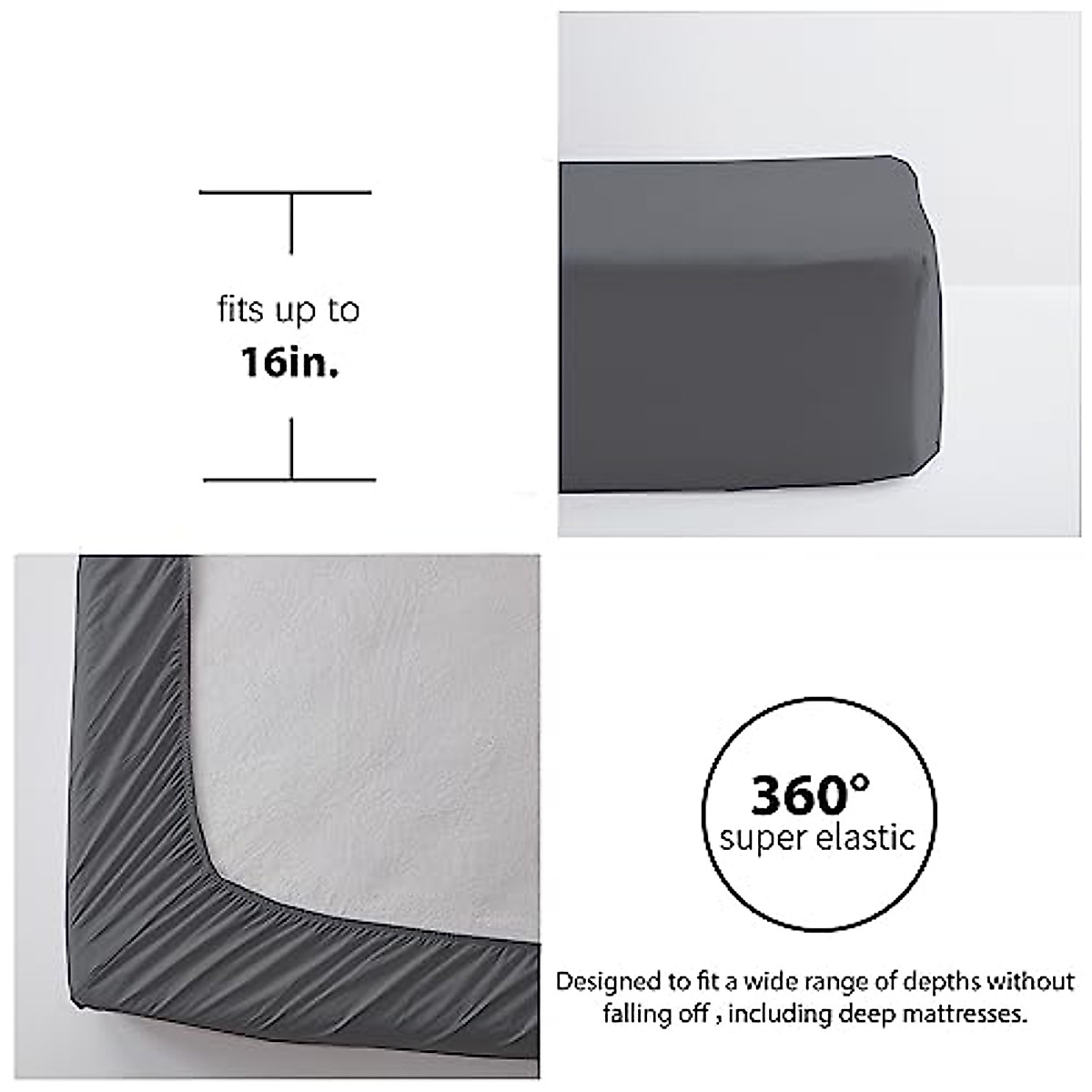 Zzlpp Queen Comforter Set 7 Pieces, Dark Grey Seersucker Bed in a Bag with Comforter and Sheets, All Season Bedding Sets with 1 Comforter, 2 Pillow Shams, 2 Pillowcases, 1 Flat Sheet, 1 Fitted Sheet