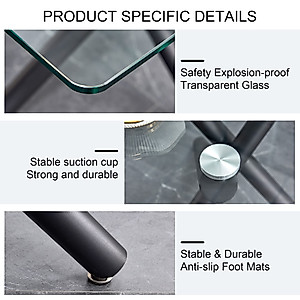 Ginxesh 71" Glass Dining Table Set,0.39" Glass Top Dinner Table with 6 Chrome Metal Legs,High Back PU Leather Padded Dining Chairs,Dining Table Set for Kitchen or Living Room Use (6 Sets, Black+Grey)