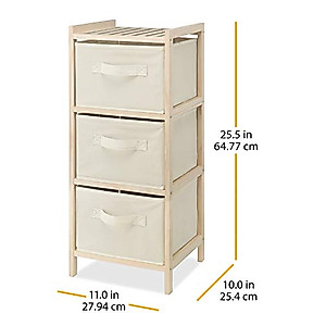 Whitmor 3 Drawer Wood Chest - Compact Design - Pull Out Fabric Bins - Natural Pine