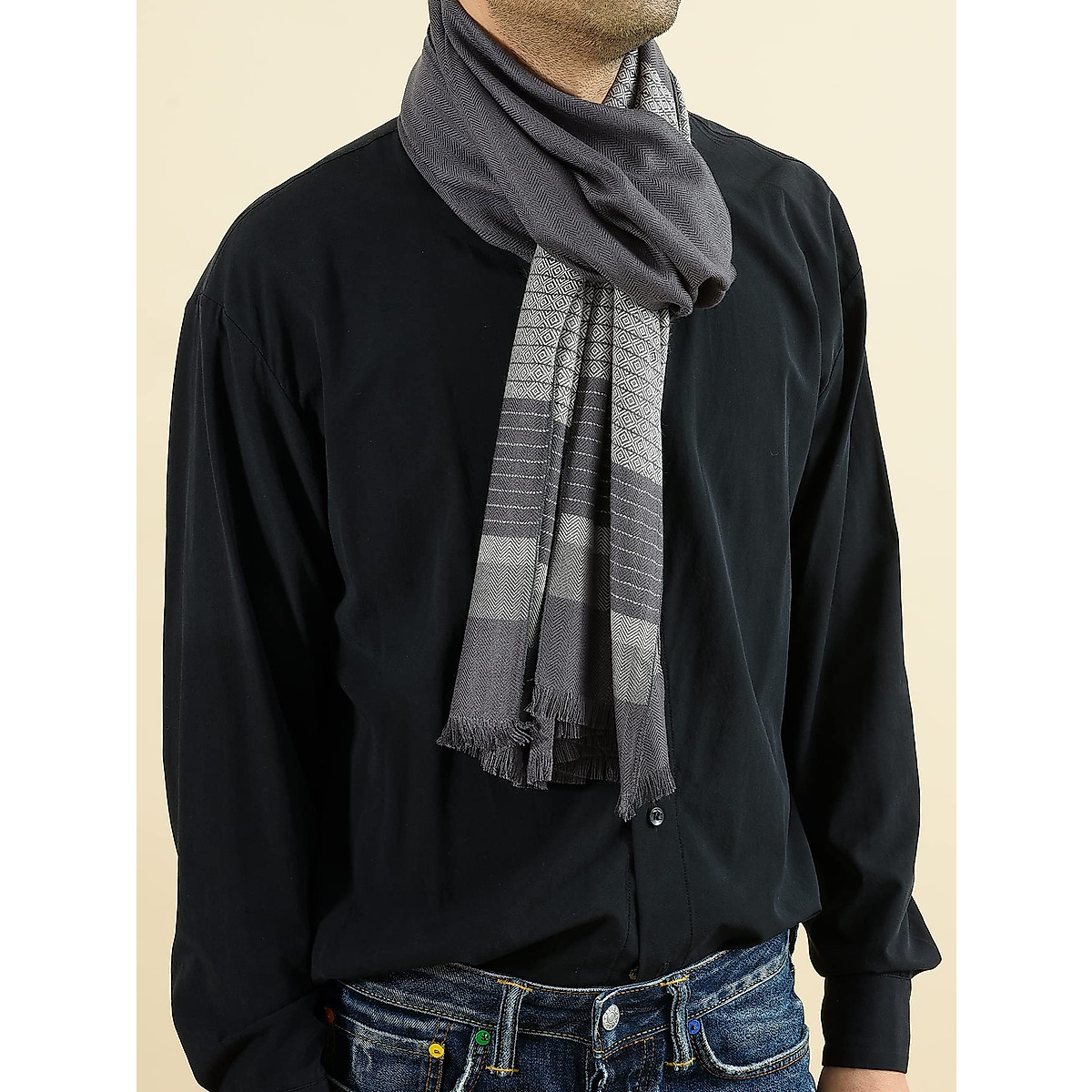 Runtlly Men's Winter Cashmere Scarf Stripes Warm Soft Scarves with Tassel Luxurious Winter Scarf For Men Women(Gary)