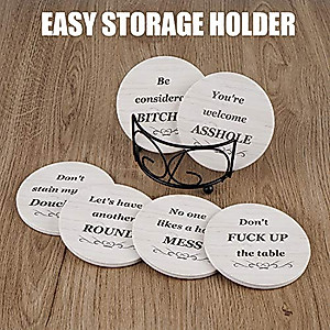 Coasters for Drinks, Funny Drink Coasters Absorbent with Holder 6 Pcs Absorbing Stone Funny Coaster Gift Set Housewarming Gift New Home Apartment Kitchen House Decor Gift for Women Men