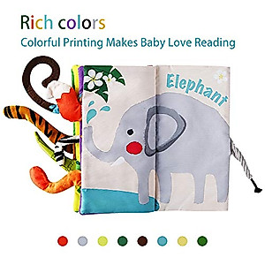 beiens Baby Books Toys, Touch and Feel Crinkle Cloth Books for Babies, Infants & Toddler, Early Development Interactive Car & Stroller Soft Toys Gifts for Boys & Girls (Jungle Tails-1 Book)