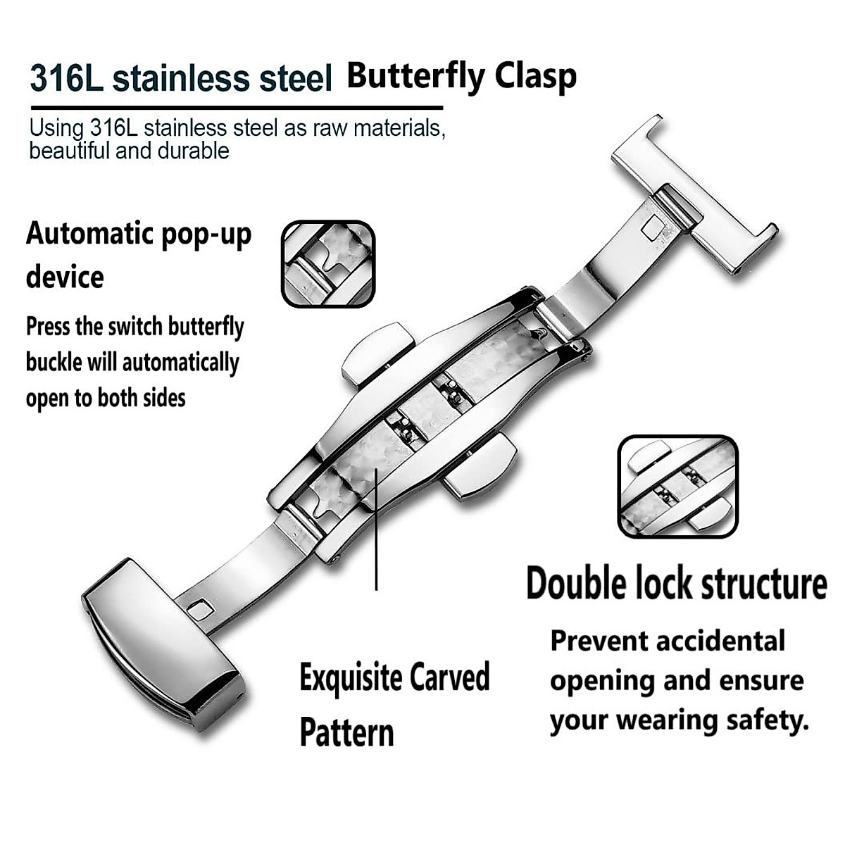 Moran Genuine Leather Replacement Watch Band Deployment Buckle 18mm 19mm 20mm 21mm 22mm 23mm 24mm Calfskin Watch Strap for Men's and Women's