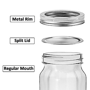 KAMOTA 16 oz Octagonal Mason Jars - Perfect for DIY