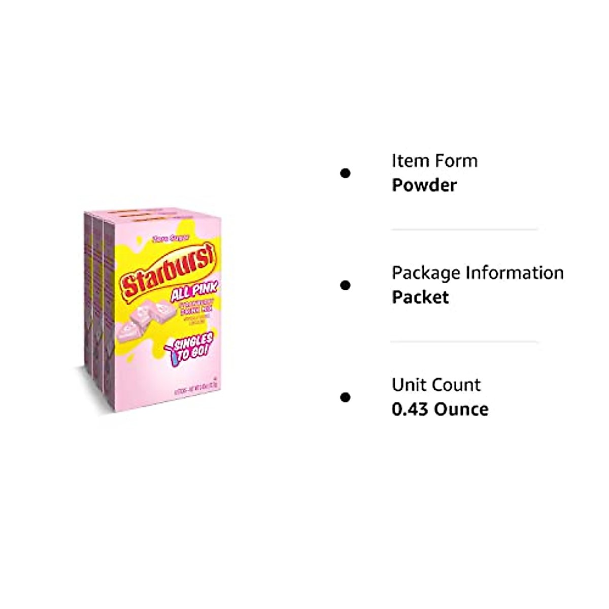 Starburst Singles To Go Powdered Drink Mix, All Pink Strawberry, 3 Boxes with 6 Packets Each - 18 Total Servings, Sugar-Free Drink Powder, Just Add Water, 6 count (Pack of 3)