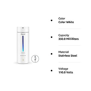 CHACEEF Travel Electric Kettle, 350ml Small Portable Kettle with Non-stick Coating, BPA Free, 3 Colors LED Water Boiler with Keep Warm Function, Fast Boil and Auto Shut Off Water Kettle, White