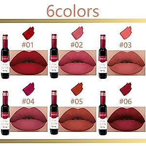 DAGEDA 6Pcs Velvet Wine Lip Tint,Matte Lipstick Velvety Lip Makeup Set, Highly Pigmented Liquid Lipstick, Non-stick Cup Lip Makeup Gift Kit for Girls Women(A Set)
