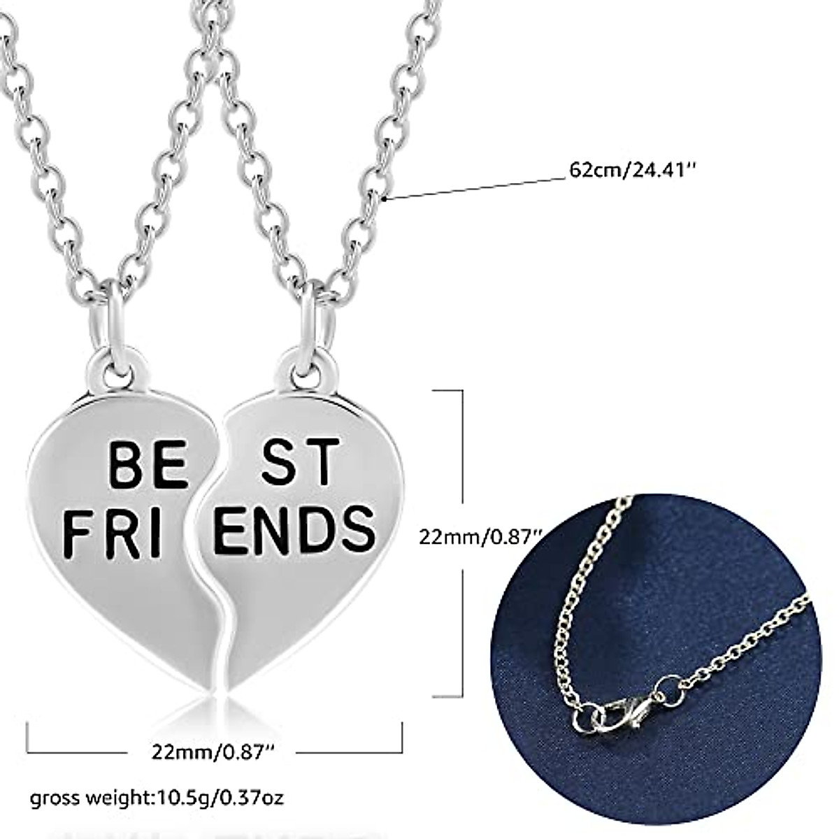 BONJOULRY Best Friend Friendship BFF Necklaces for 2 Girls, Heart Preppy Matching Necklace for Couples Womens Trendy Best Friends Forever Personalized Necklaces BFF Gifts