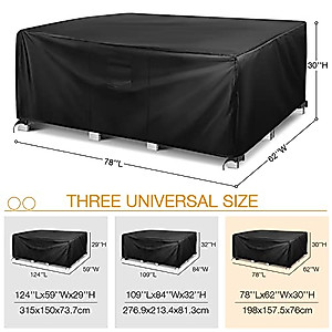 WonToper Patio Furniture Covers, Rectangular Outdoor Waterproof Table and Chair Set Cover, Durable 600D UV Protection, Windproof Dustproof Garden Cover (78" L x 62" W x 30"H)