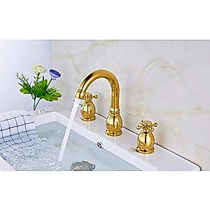SGeneE Kitchen Taps Kitchen Tap Faucet Widely Used Basin Faucet Double Handle Sink Mixer Tap Bathtub Sink Mixer Faucet Deck Mounted 3 Holes Hot Cold Faucet
