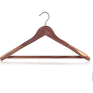 HANGERWORLD 5 Cedar Wood 17.7inch Suit Hangers with Broad Shoulders and Non-Slip Ridged Trouser Bar