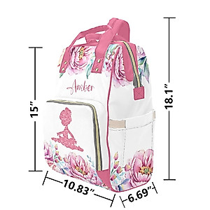 Art Watercolor Flower Leaves Diaper Bags Backpack with Name Personalized Baby Bag Travel Tote Bag Gifts for Mom Girl