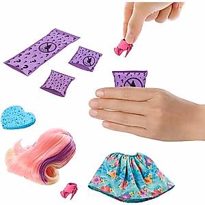 Barbie Color Reveal Doll with 7 Surprises: 4 Mystery Bags Contain Surprise Wig, Skirt, Shoes & Sponge; Water Reveals Metallic Blue Doll’s Look & Creates Color Change on Face & Wig