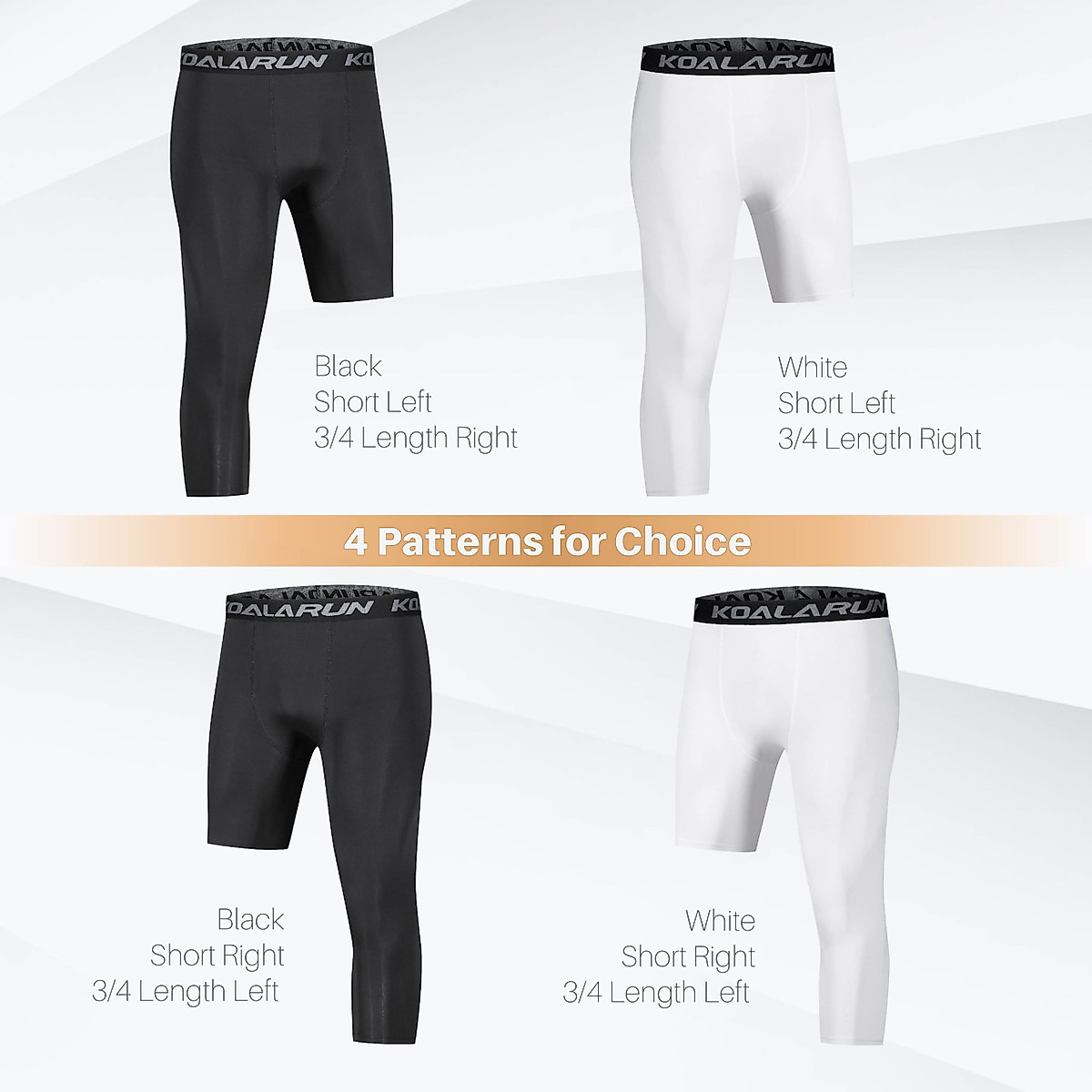 Koalarun One Leg Compression Tights for Basketball Men's 3/4 Capri Sports Leggings Athletic Training Pants Base Layers