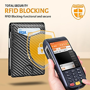 GSOIAX Slim Leather RFID Bifold Wallet for Men with Money Clip and 12 Credit Card Holders - Minimalist Front Pocket Wallet with ID Window, Cool Groove Design (Carbon Black)