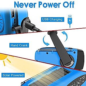 DaringSnail Emergency Hand Crank Radio with LED Flashlight for Emergency, AM/FM Portable Weather Radio with 2000mAh Power Bank Phone Charger, USB Charged & Solar Power for Camping, Emergency(Blue)