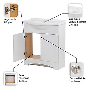 Spring Mill Cabinets Zarna 31 Inch Bathroom Vanity with White Drop-in Single Sink Top, 2-Door Cabinet, 31" W x 18.78" D x 36.63" H, White