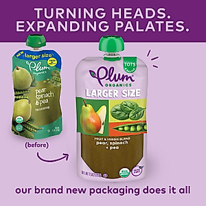 Plum Organics Tots & Beyond Pear Spinach & Pea Fruit & Veggie Blend, Kosher, USDA Certified Organic, Non-GMO, 7.5 Ounce (Pack of 6)