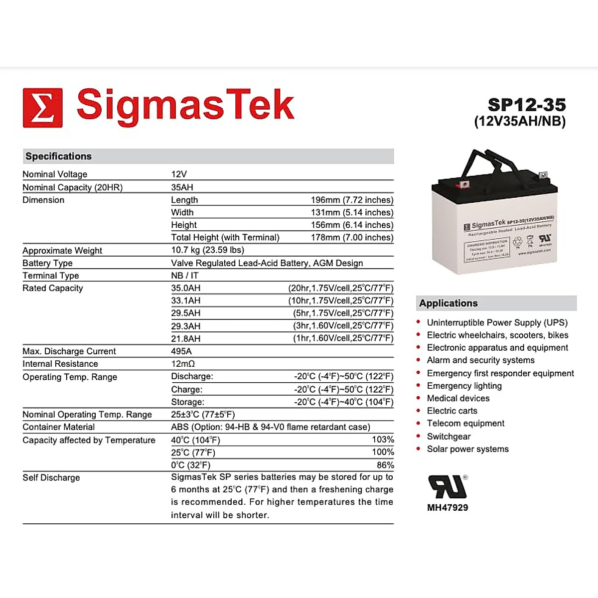 SigmasTek Pride Jet 3 Replacement Battery Set of 2 x 12V 35AH