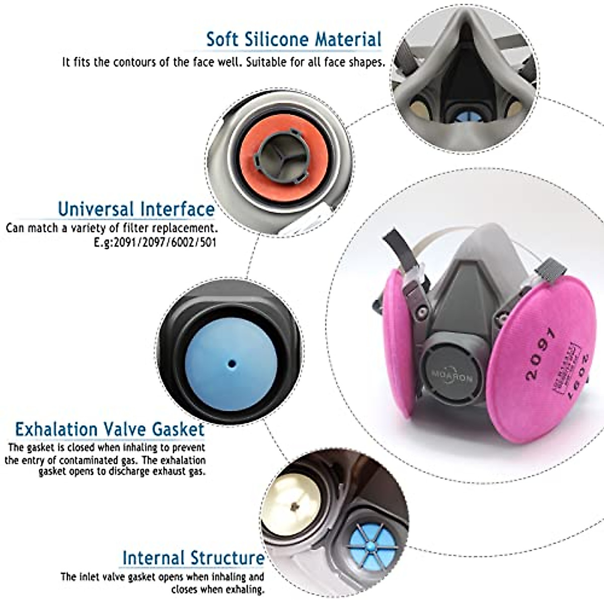 MOARON Reusable Half Facepiece, Half Facepiece with Goggle, Protection from Dust and Organic Vapors, for Painting, Sanding, Polishing, Spraying, Decorating