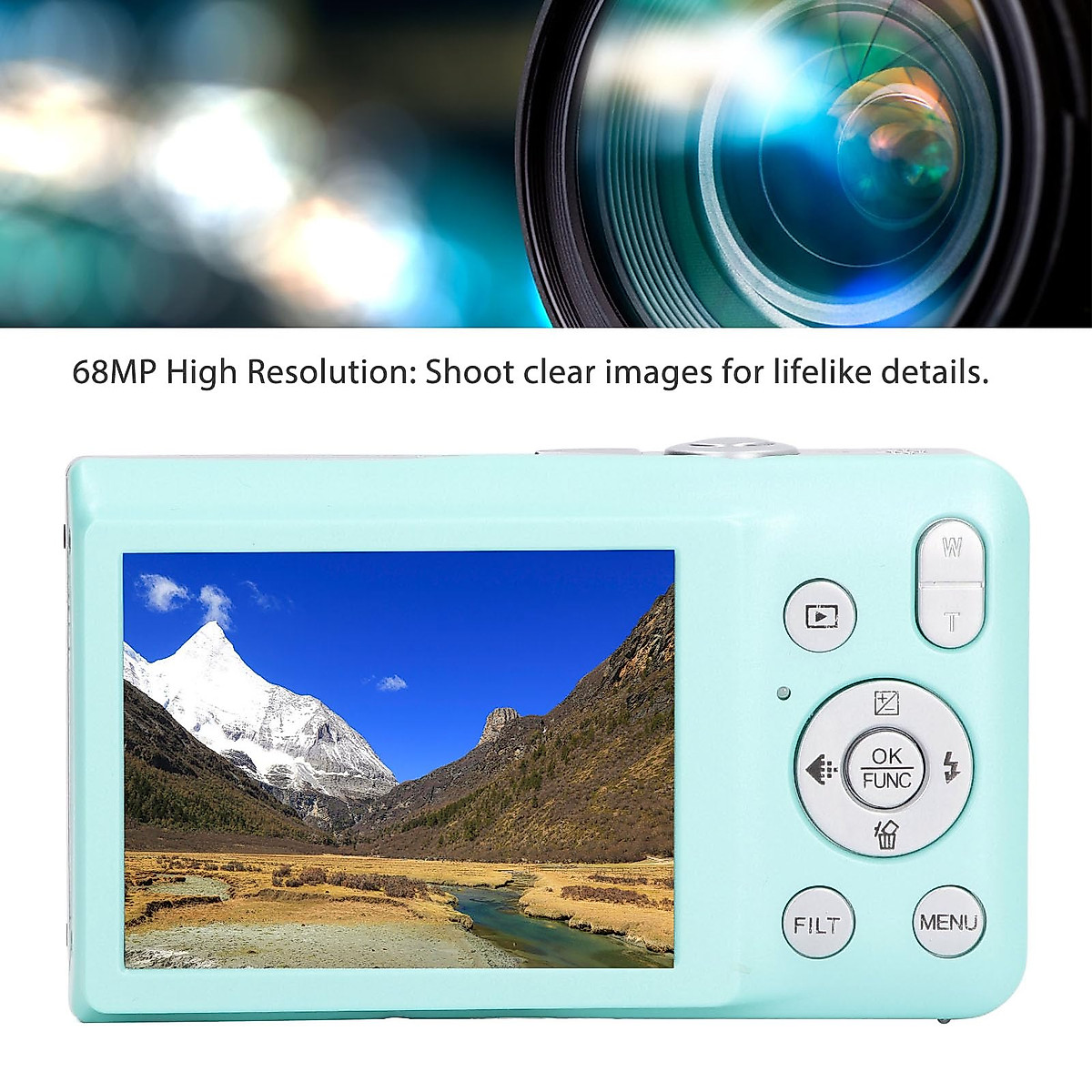 8K Digital Camera, 16X Zoom Selfie Camera Auto Focus with 2.7 Inch HD Screen for Photography Video Recording, 68MP Portable Vlogging Camera for Travel (Green)