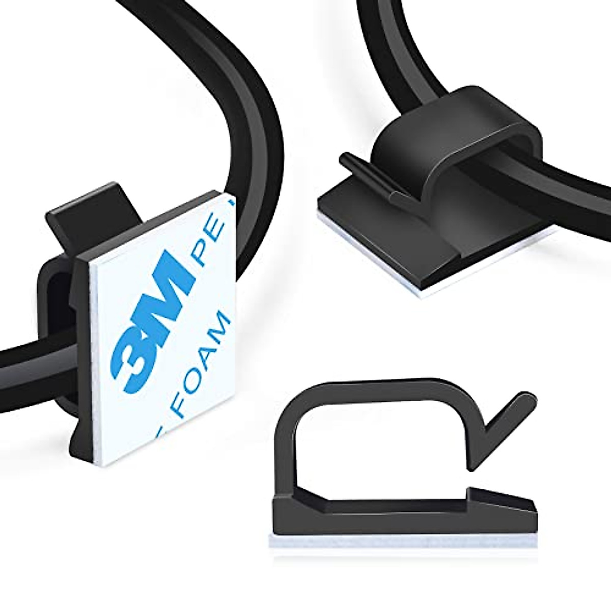 XHF 0.63” Adhesive Cable Wire Clips Black 60pcs, Outdoor Cable Management Wire Organizer Cord Holder for Under Desk, Car, Wall, TV PC Ethernet Cable