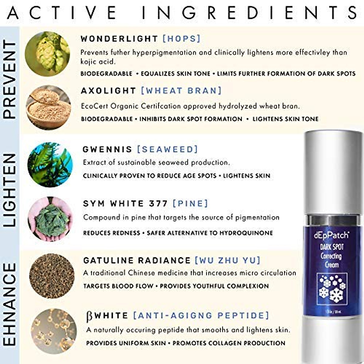 dEpPatch DARK SPOT Correcting Cream with ANTI AGING Peptides for Face and Body | Tighten, Maintain Even Radiant Skin Tone| All Natural Active Ingredients, Made in the USA (1 fl oz)