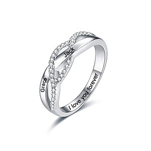 UCADRIT Personalized Engraved Names Rings Promise 925 Sterling Silver Spiral Twist Name Rings for Couple Women Girlfriend Custom Twist Graduation Rings Jewelry (Name Ring-01)