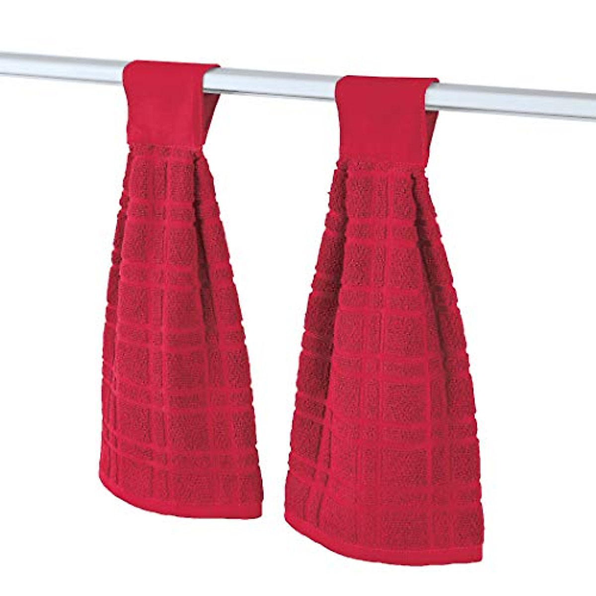 Collections Etc Hanging Tufted Design Kitchen Towels - Set of 2 Red