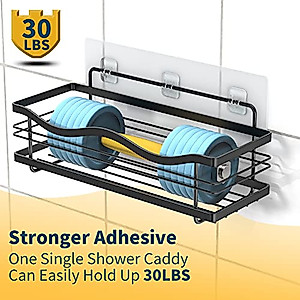 ENIBOE Shower Caddy with 10 Hooks, Adhesive Shower Shelf for inside Shower, Stainless Steel No Drill Rustproof Shower Organizer, Large Capacity Wall Mount Bathroom Caddy Shelves, 2 Pack, Black