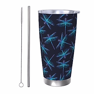 CHASOEA Dragonfly Tumbler 20oz Cute Dragonfly Stainless Steel Insulated Tumblers with Lid and Straw Animal Travel Coffee Mug Wine Tea Cups Water Bottle Dragonfly Gifts for Women Dragonfly Lover