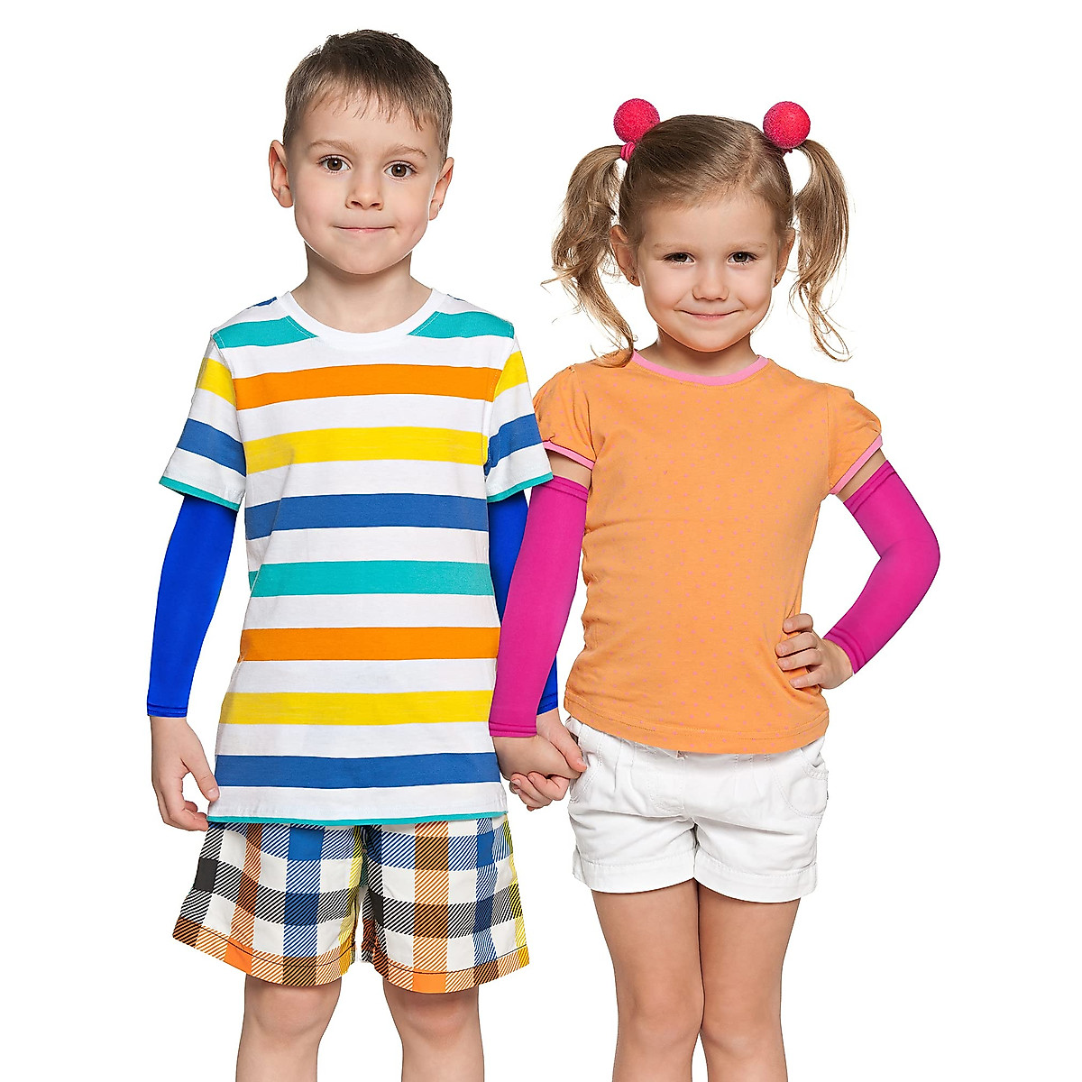 Geyoga 10 Pairs Kids Arm Sleeves Sun Protection Cooling UV Protection Sleeves Anti-slip Ice Silk Arm Covers for Boys and Girls (Mixed Colors, M Size)