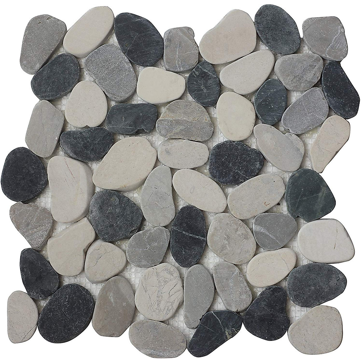 Interlocking Pebble Floor Tiles (1-Sheet) Kitchen, Bathroom,Deck and Patio Flooring | Indoor and Outdoor Use | Natural White Grey Black Stones Tile | Quick and Easy Grout Installation