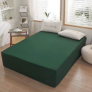 Bedding Twin Size Fitted Sheet Only-Twin Size Deep Pocket Bottom Sheet Fits 15inches Bed Matress Sheet Soft and Microfiber Easy Care-Dark Green