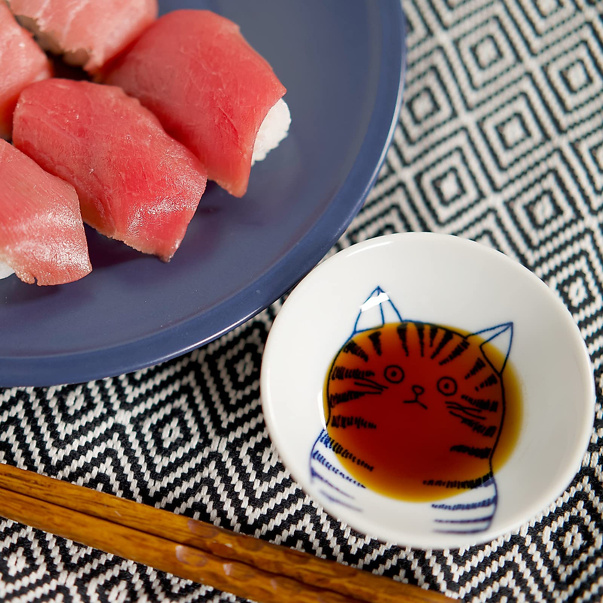 LOVE LOVE JAPAN Japanese Cat Ceramic Small Plates - Set of 5 - Great Gift for Cat Lovers, 5 Cats 3.5in