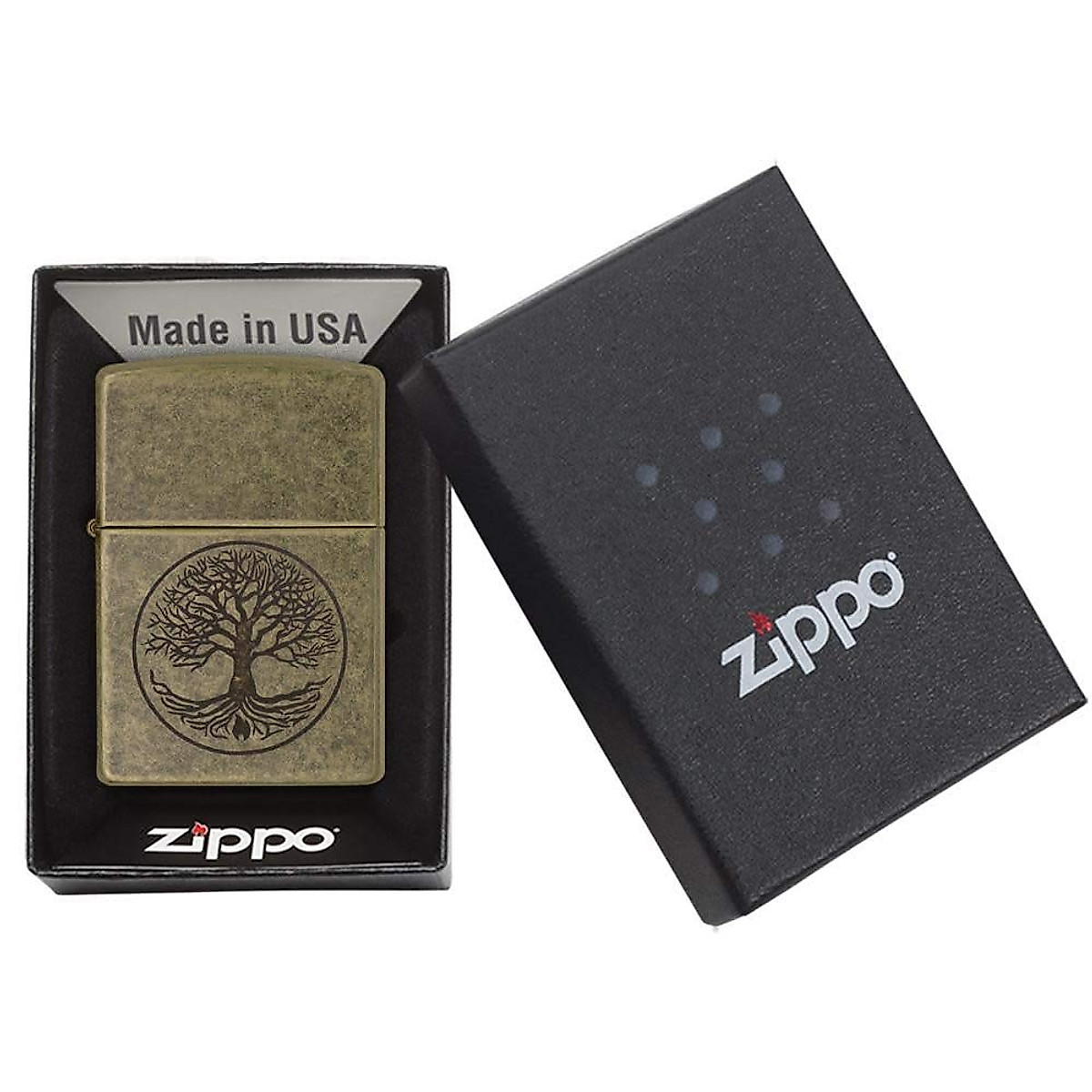Zippo "Tree of Life Pocket Lighter, Antique Brass, One Size (29149)