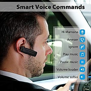 Marnana Bluetooth Headset with Voice Command Control, Bluetooth Earpiece w/Noise Cancelling Mic & 13 Hrs Playtime, V5.0 Wireless Headset Hands-Free Call for iPhone Samsung Android Cell Phone - Black